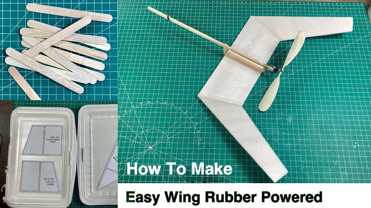 How To Build Easy Wing Rubber Powered Flying Wing Pusher - YouTube
