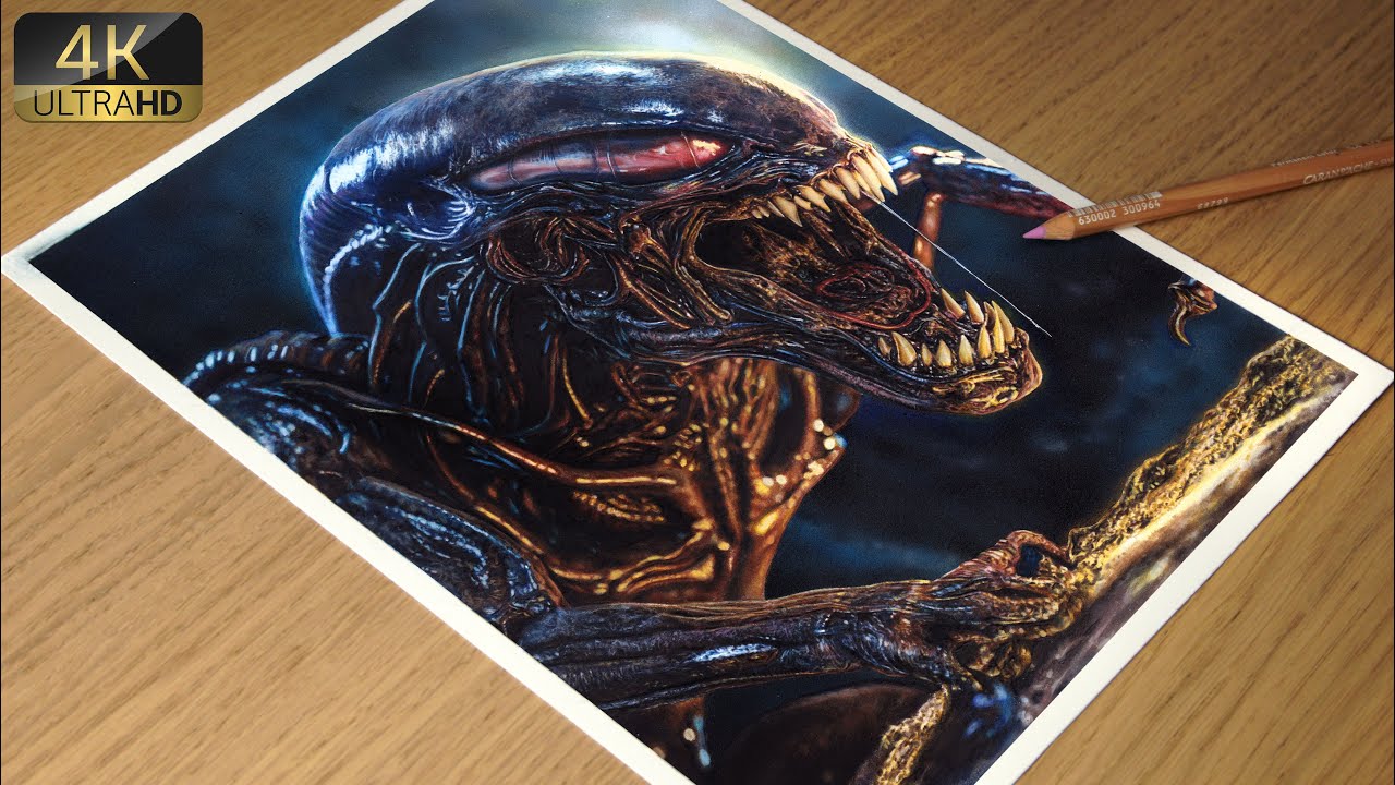 Colored Pencil Drawing Alien Romulus - YouTube