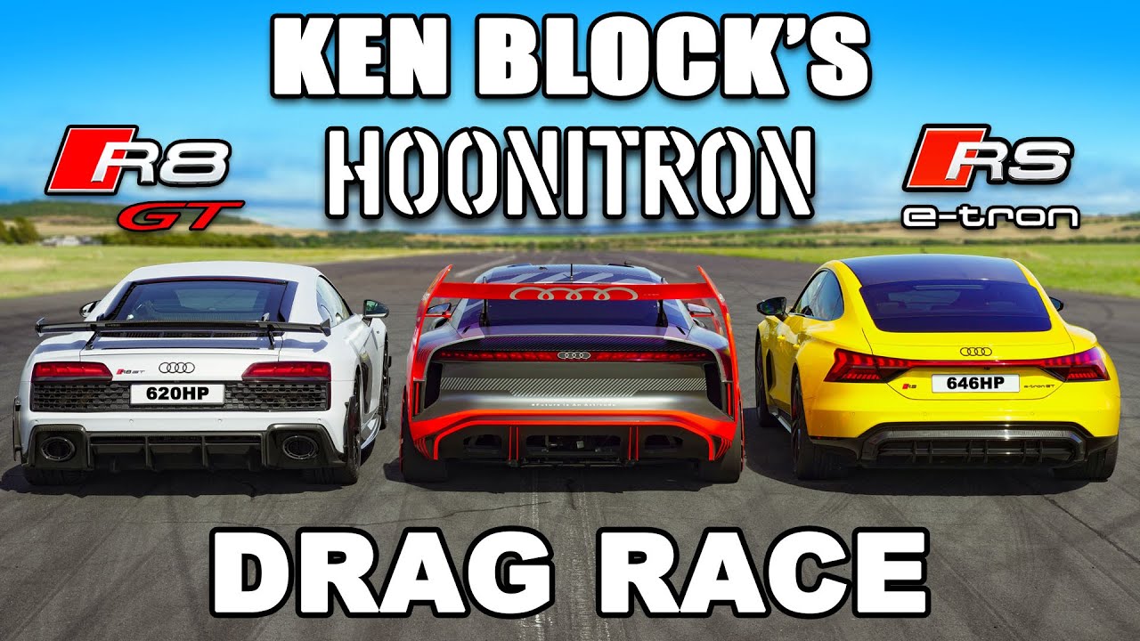 Ken Block Hoonitron v Audi R8 GT v RS e-tron GT: DRAG RACE