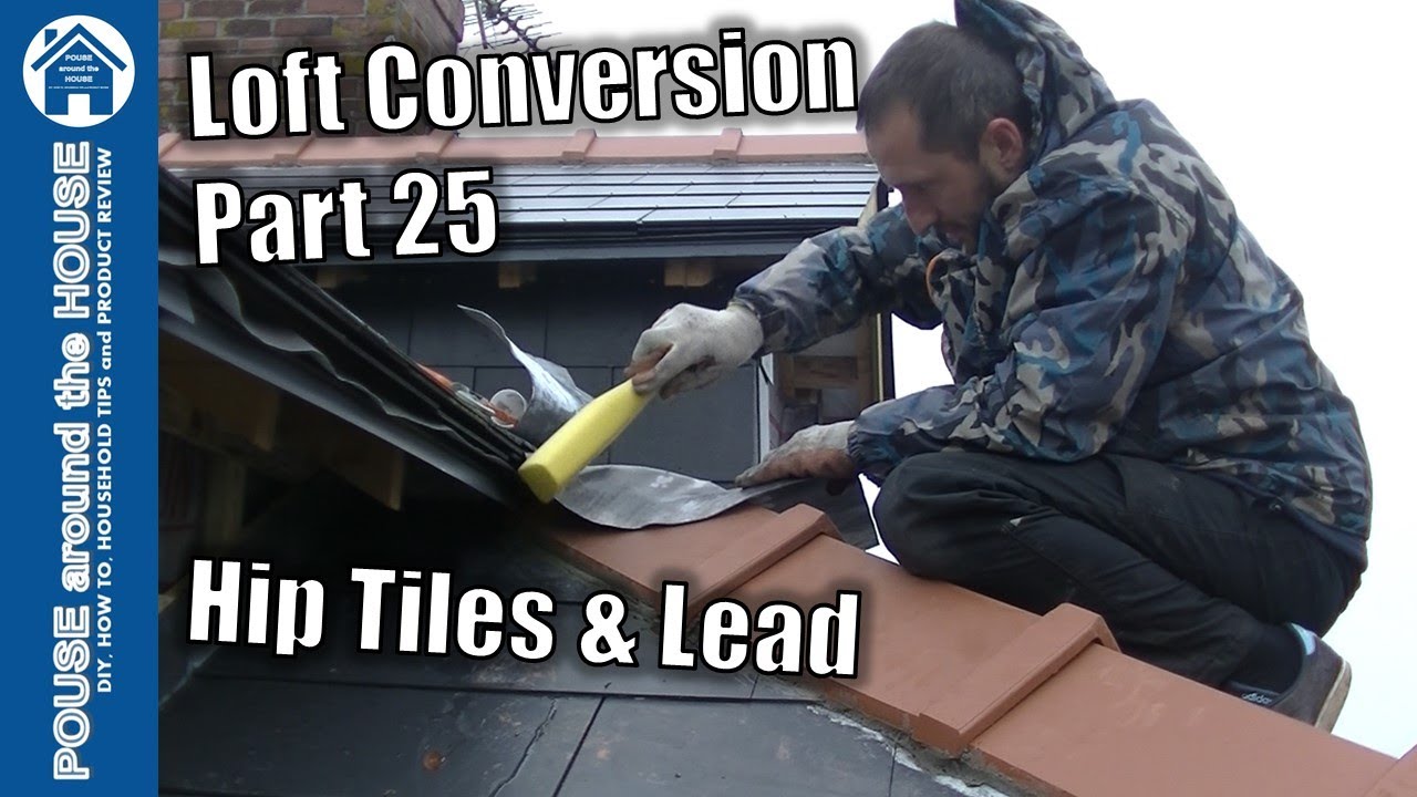 Loft conversion part 25 - Cut & fix final hip tiles & lead. Hip tile ...