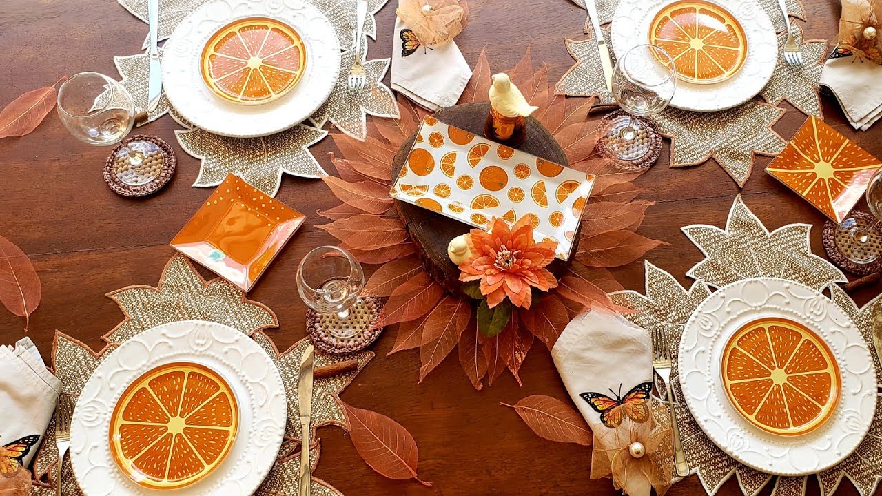 Mesa Posta Rústica de Outono com Jogo Americano Bordado ...