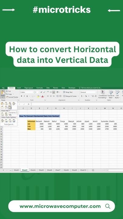 🔥How to Convert Horizontal Data into Vertical Data in Excel. #viral #shorts #excel #exceltips # ...