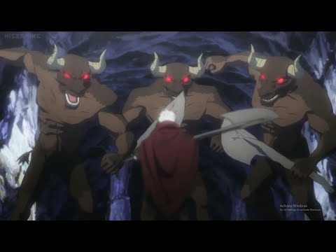 Danmachi Bell fights three minotaur's