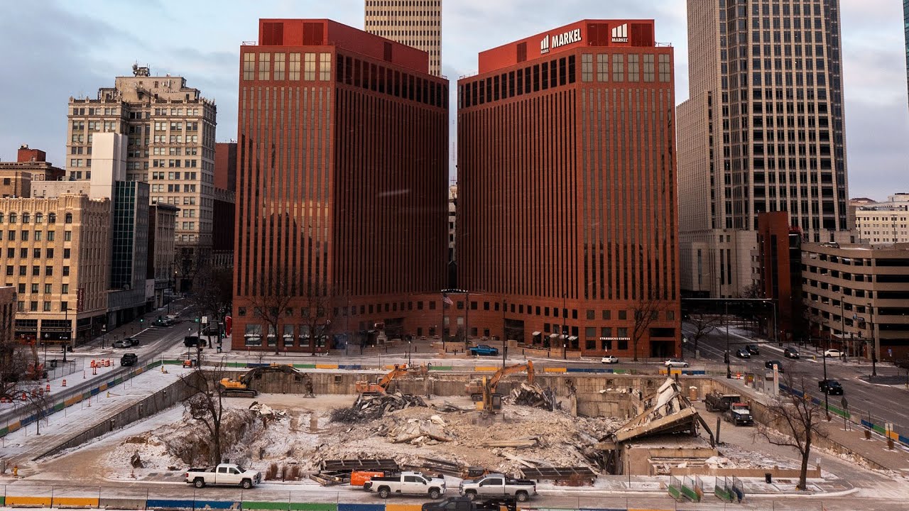 Demolition of the W. Dale Clark Main Library nearly completed - YouTube