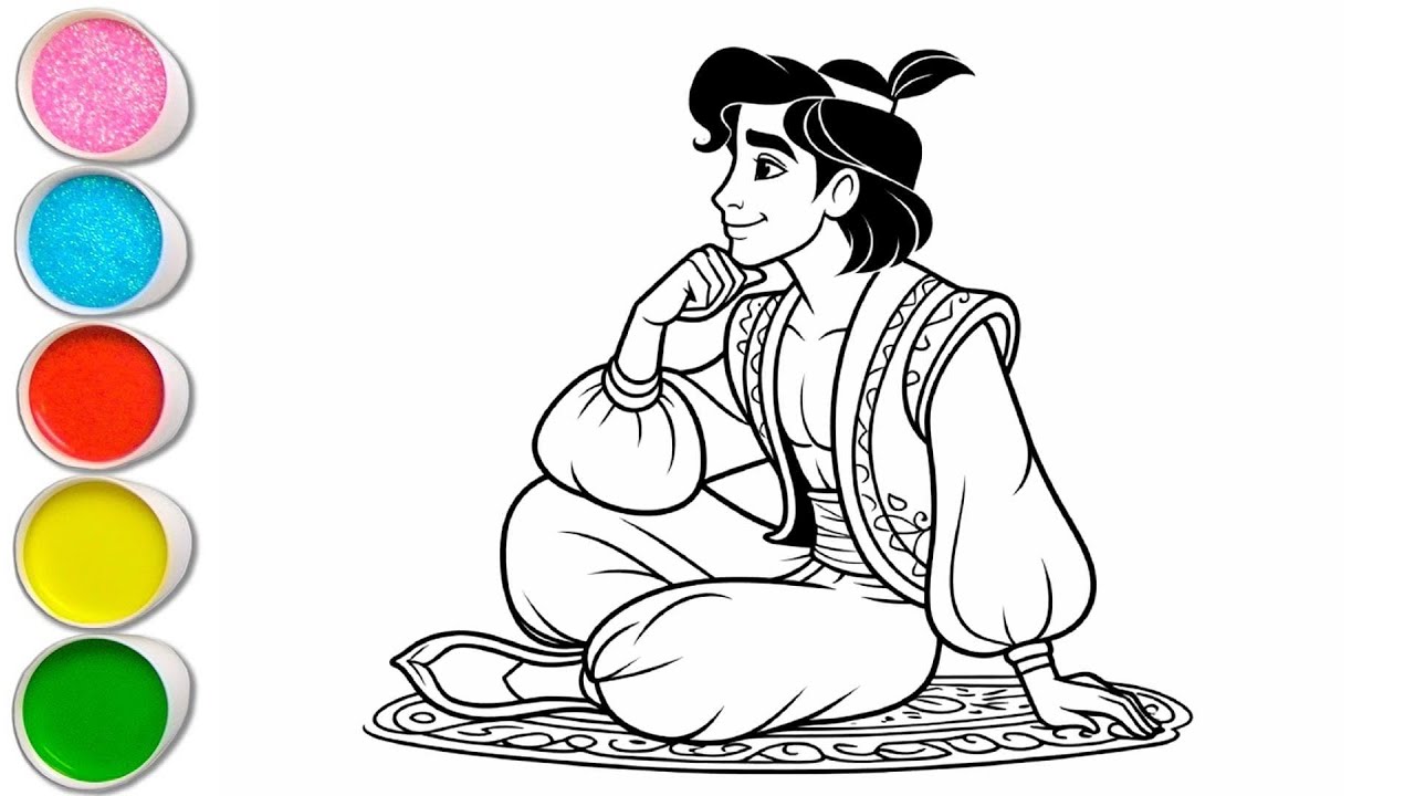 Easy Aladdin Drawing for kids, Painting & Coloring for kids, Toddlers ...