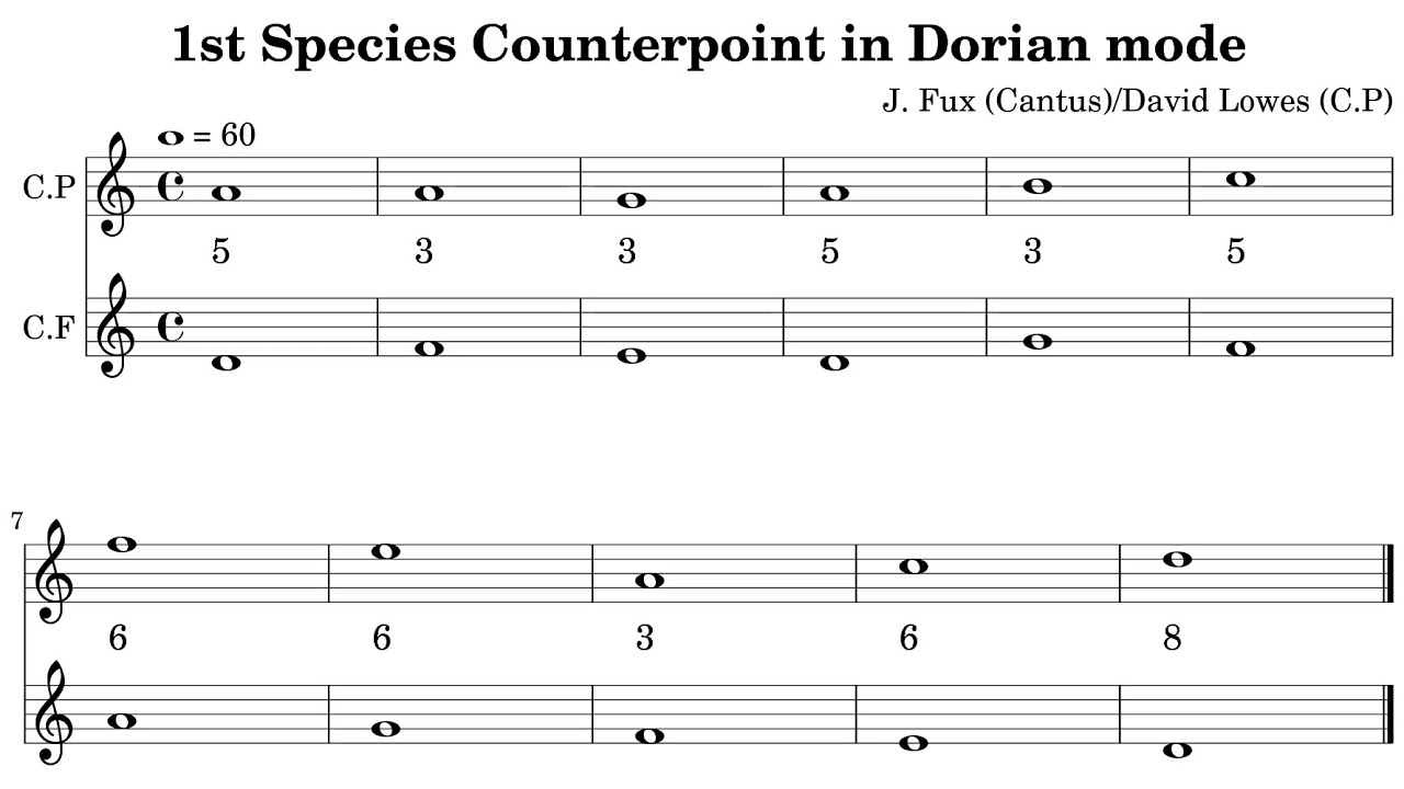 1st Species Counterpoint in 1a-1 in Dorian mode - YouTube