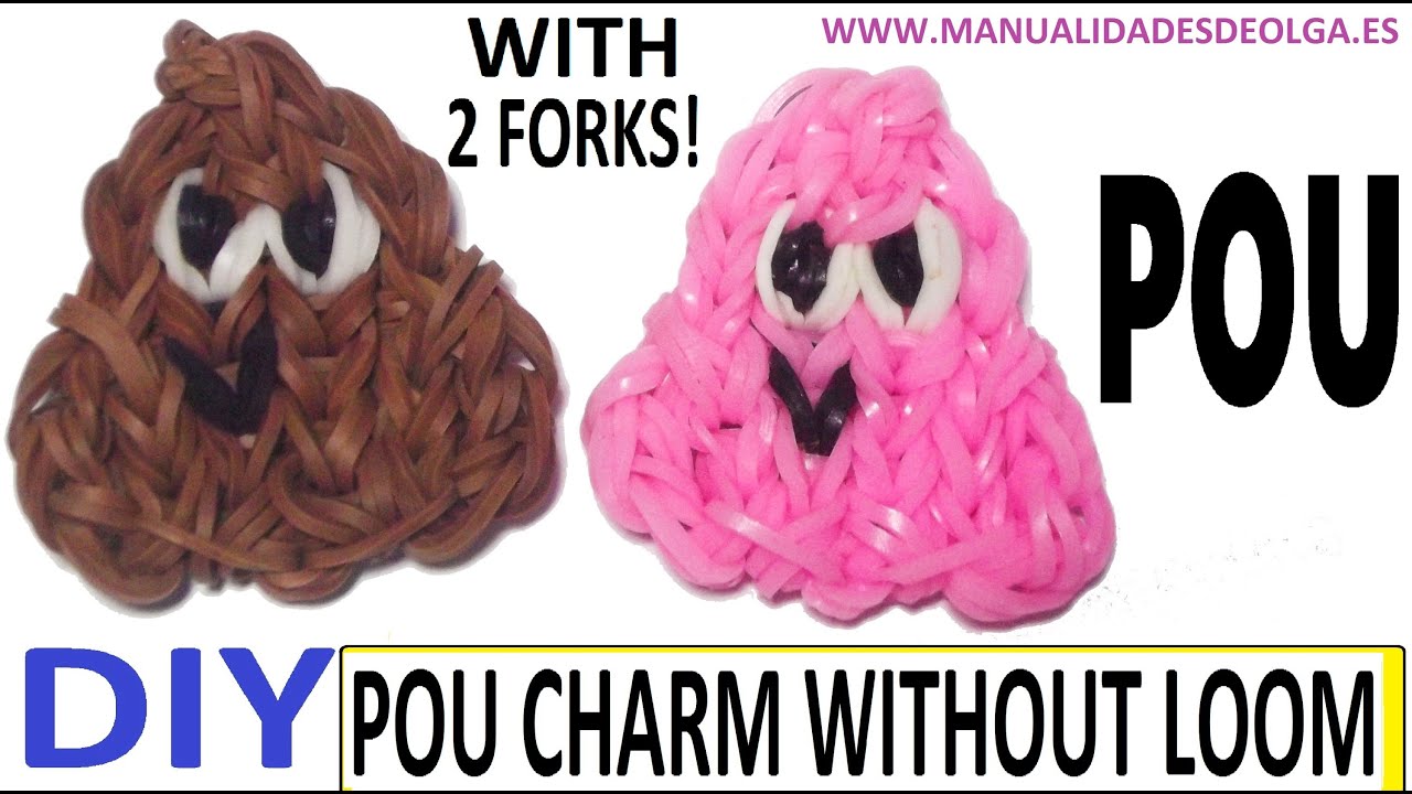 POU Charm with two forks without Rainbow Loom Tutorial. (Mini Figurine ...