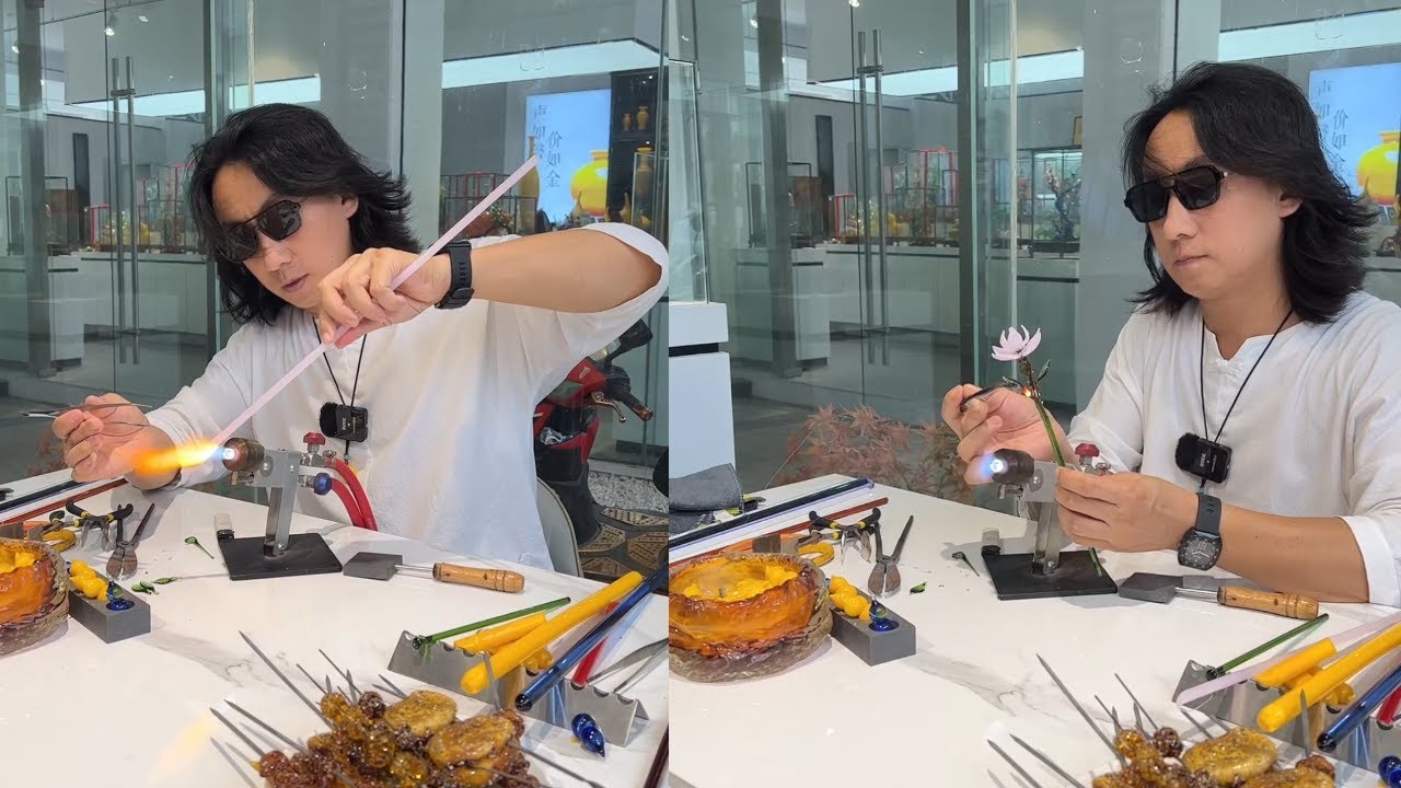 Glassblowing ASMR: Crafting a Stunning Flower Sculpture | Liulige - YouTube