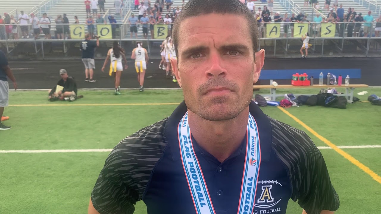 Alonso Flag Football HC Matt Hernandez after winning 2019 Class 2A Flag Football State ...