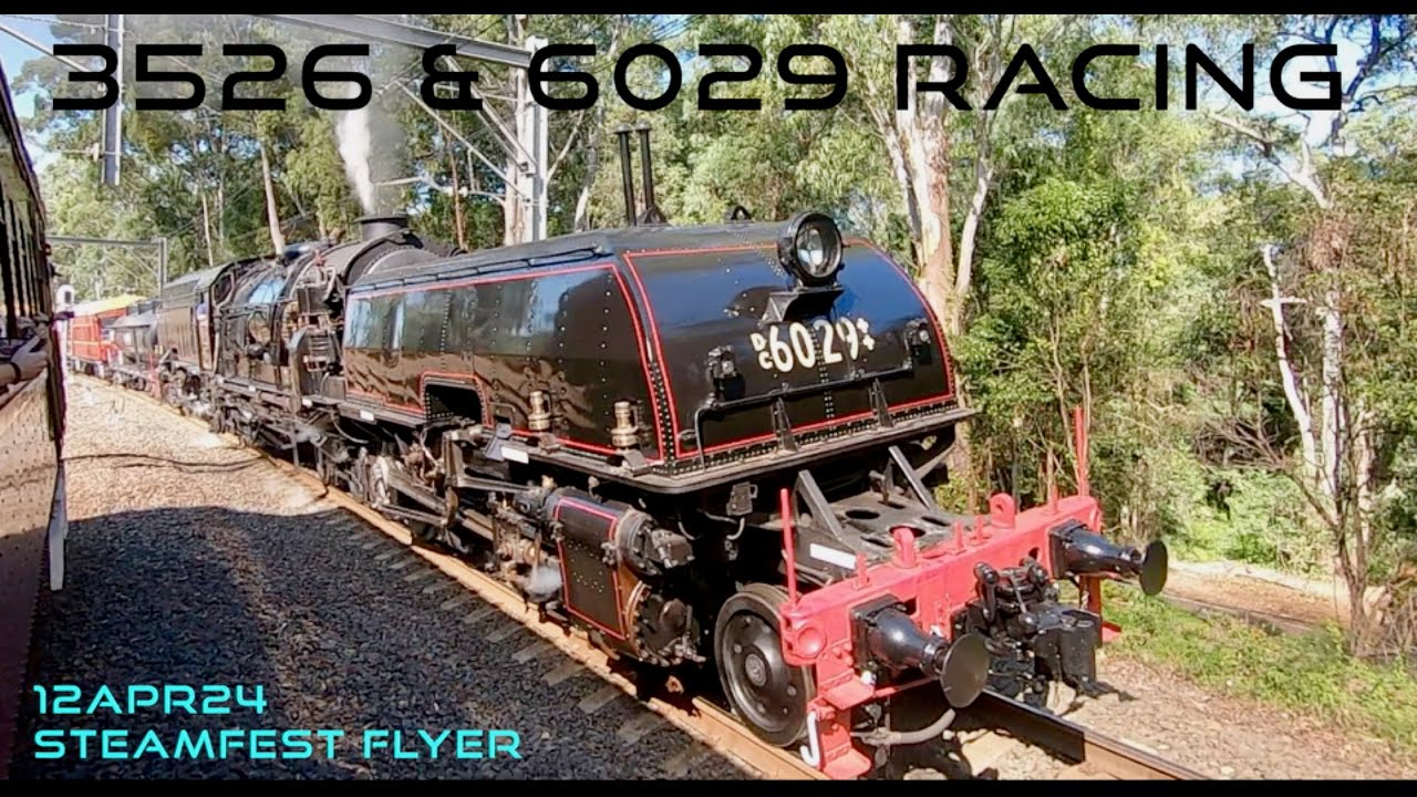 Steam locos 3526 & 6029 "Racing" in Sydney's Northern Suburbs. - YouTube