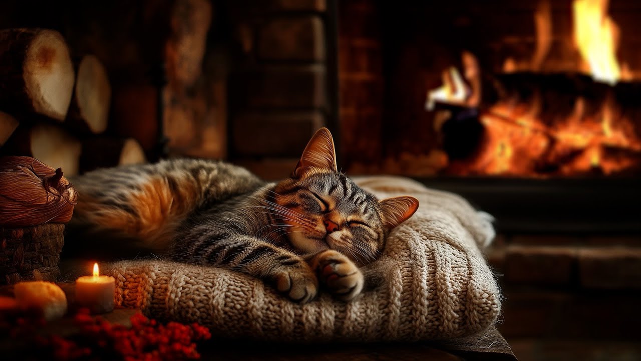 Purring cat and crackling fireplace 🔥Cozy atmosphere for a good night's ...