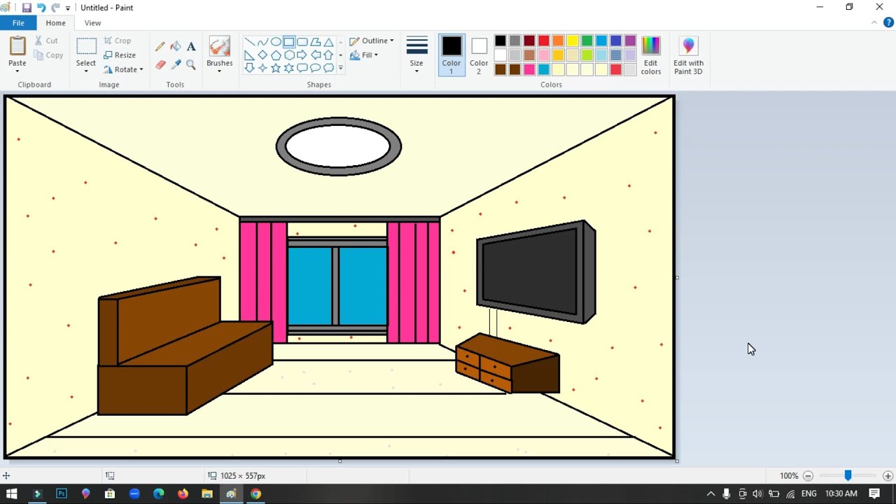 How to drawing in 1-point perspective |Interior Design using Ms Paint ...