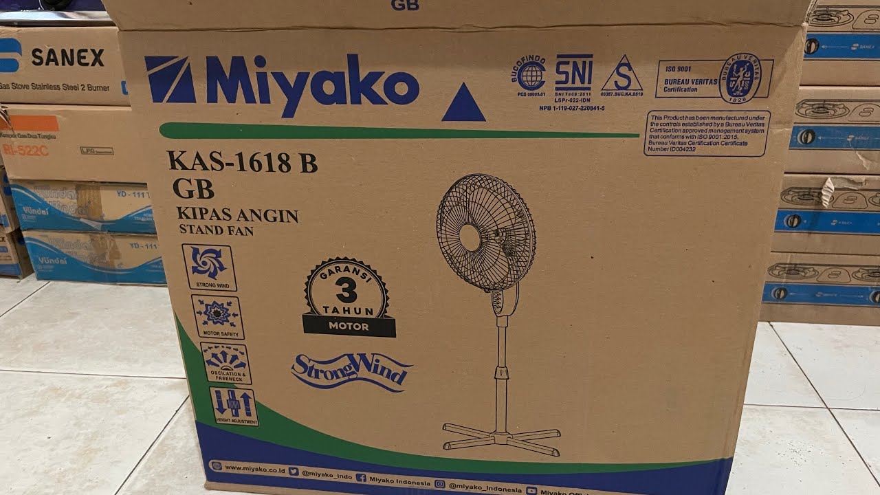 Pasang stand fan 16” miyako kas 1618 b gb - YouTube