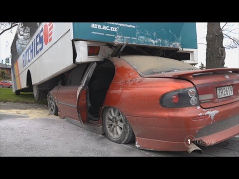 Timaru motorist has lucky escape after getting his car wedged under ...