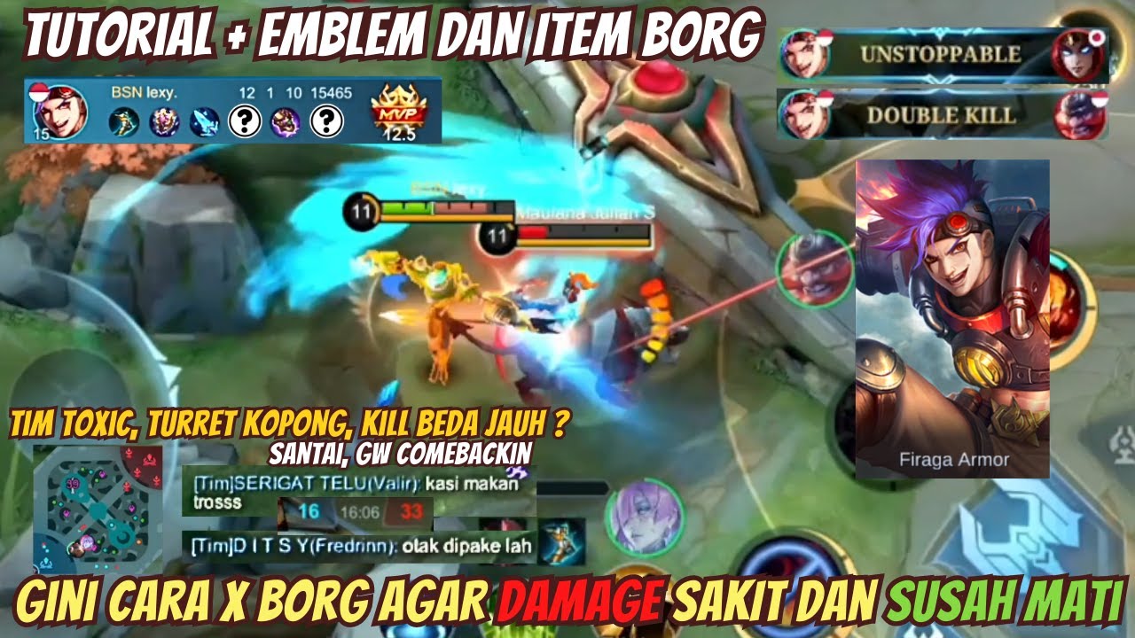 TUTORIAL CARA MAIN X BORG AGAR DAMAGE SAKIT DAN SUSAH MATI, BUILD ITEM ...