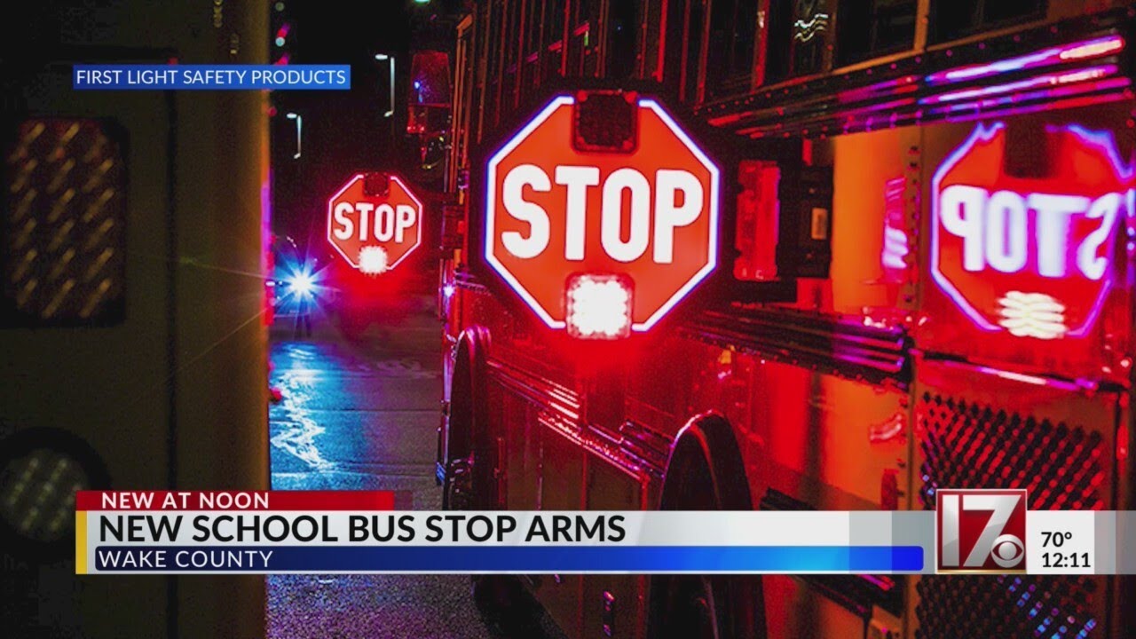New school bus stop signs for Wake County buses - YouTube