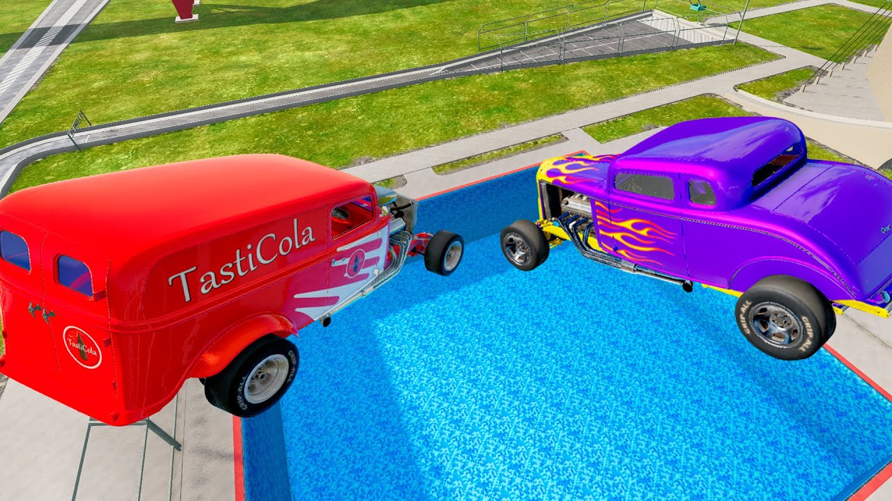 High Speed HOT ROD Jumping In Pools - Cars Down In Swimming Pools ...