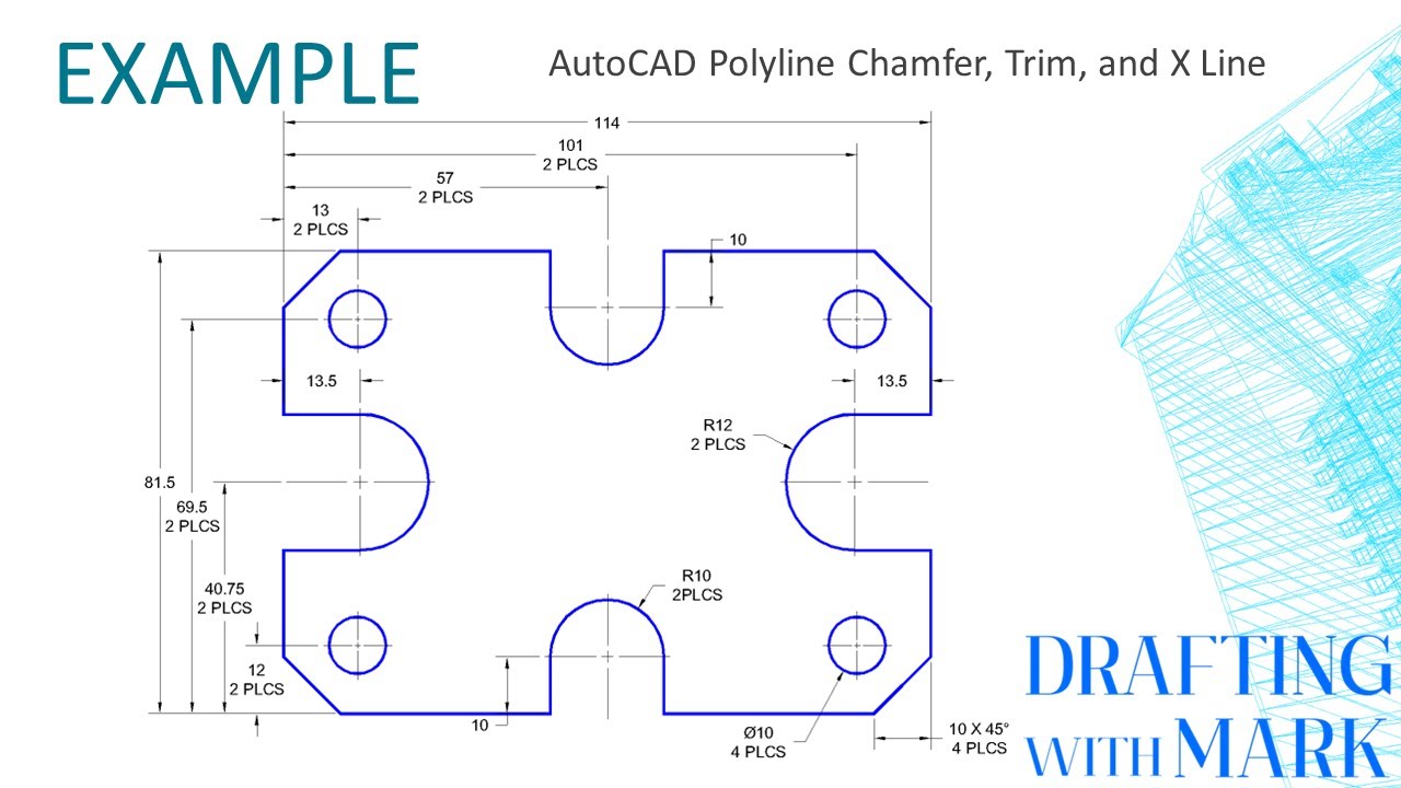 AutoCAD Polyline Chamfer, Trim, and X Line - YouTube