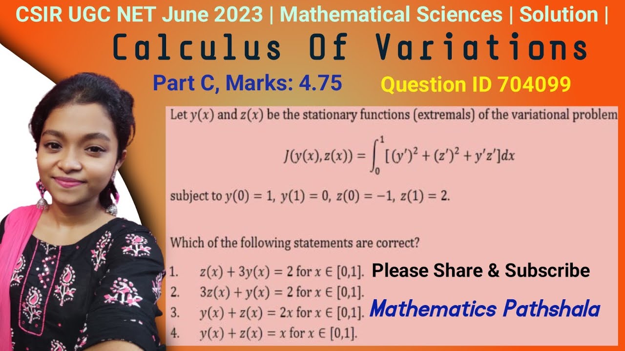Csir Ugc Net June 2023 Mathematical Sciences Calculus Of Variations Part C Question Id