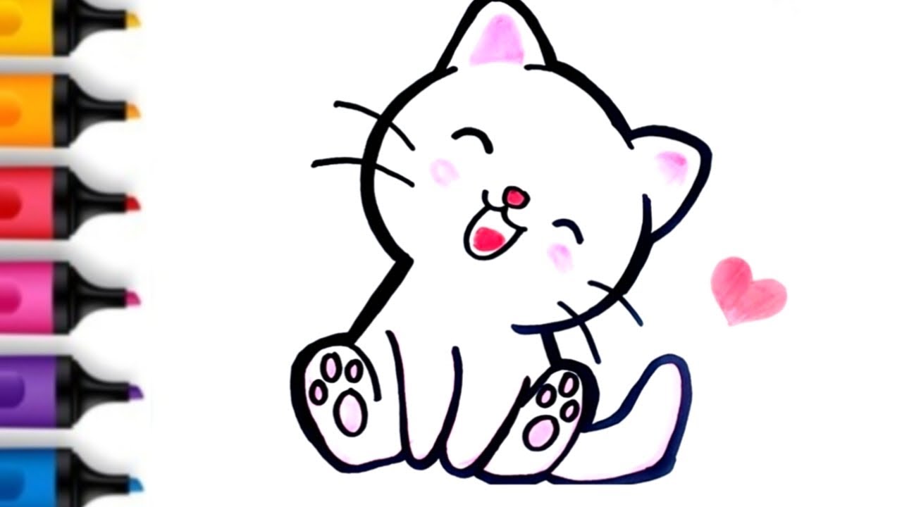 How to draw a Cute and Eady Cat Drawing for Kids & toddlers | easy Pet ...