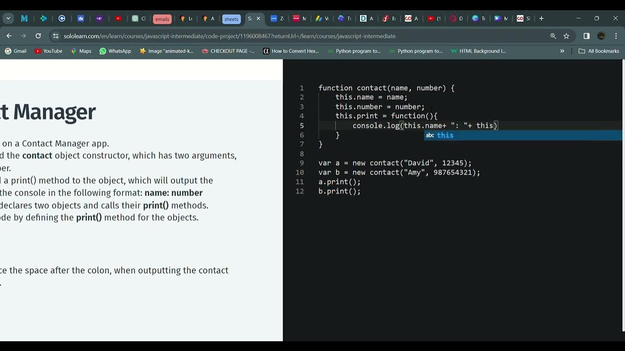 06 Contact Manager Javascript Intermediate Sololearn Youtube