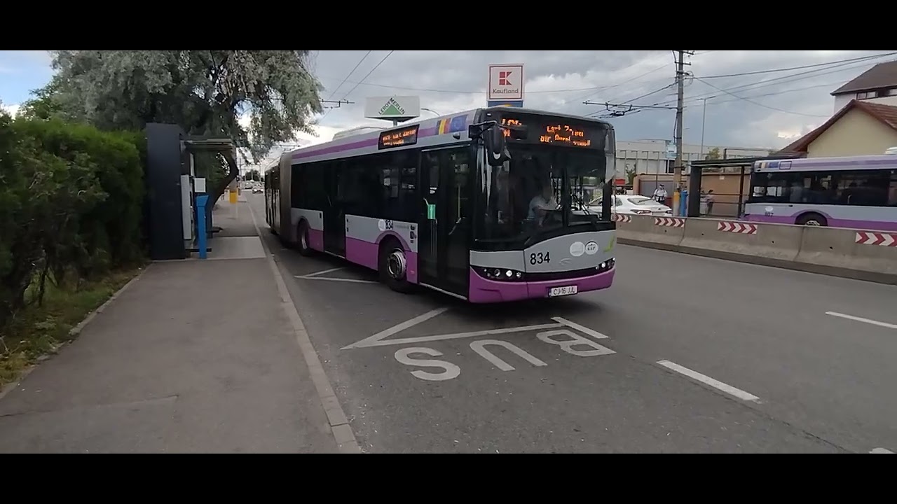 Autobuzul Solaris Urbino 18 #834 pe linia 46B părăsește stația EXPO Transilvania - YouTube