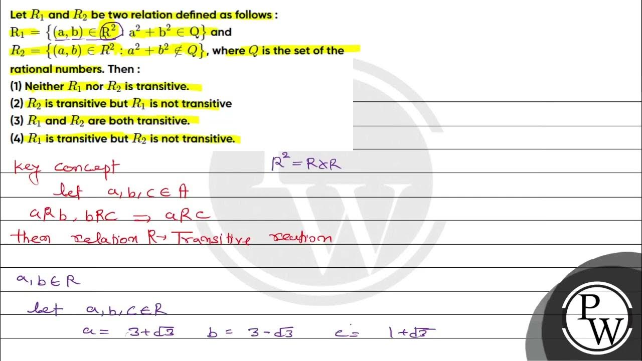 Let \( R_{1} \) and \( R_{2} \) be two relation defined as follows : \( \mathrm{R}_{1}=\left ...