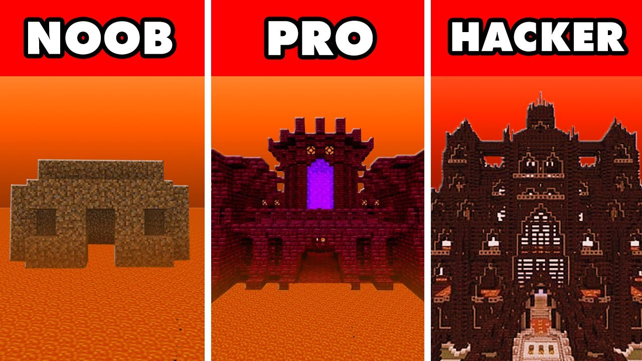Noob vs. Pro vs. Hacker : NETHER SAFE HOUSE BUILD CHALLENGE! In ...