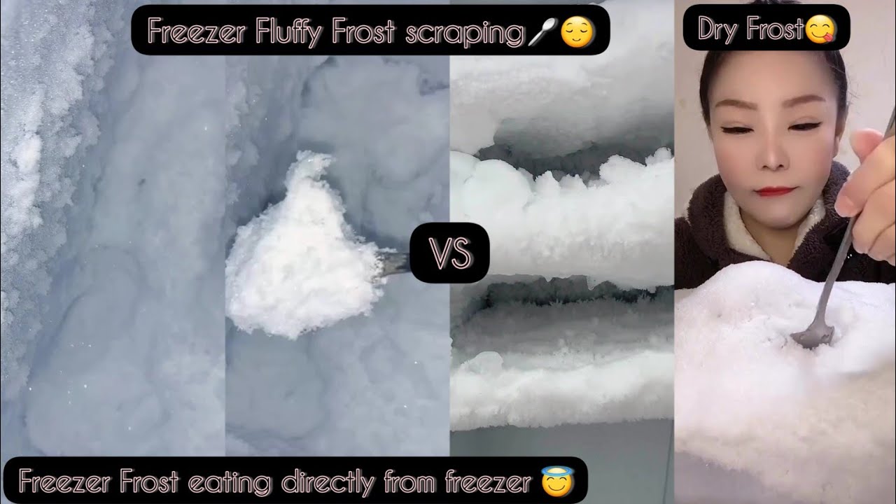 Frozen Freezer😊Freezer Fluffy Frost scraping😋Driest Frost eating😇Dry ...