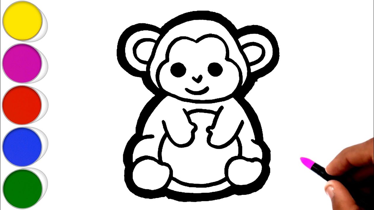 Learn Monkey Drawing and Coloring for Kids Toddlers - How to Draw ...