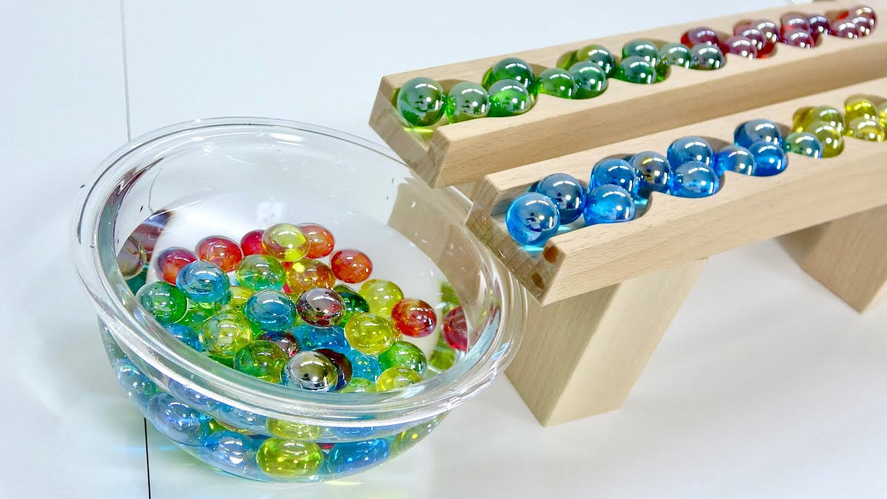 Marble Run ASMR☆ HABA Wave Slope & Rattling Rail, Glass Bowl with water ...