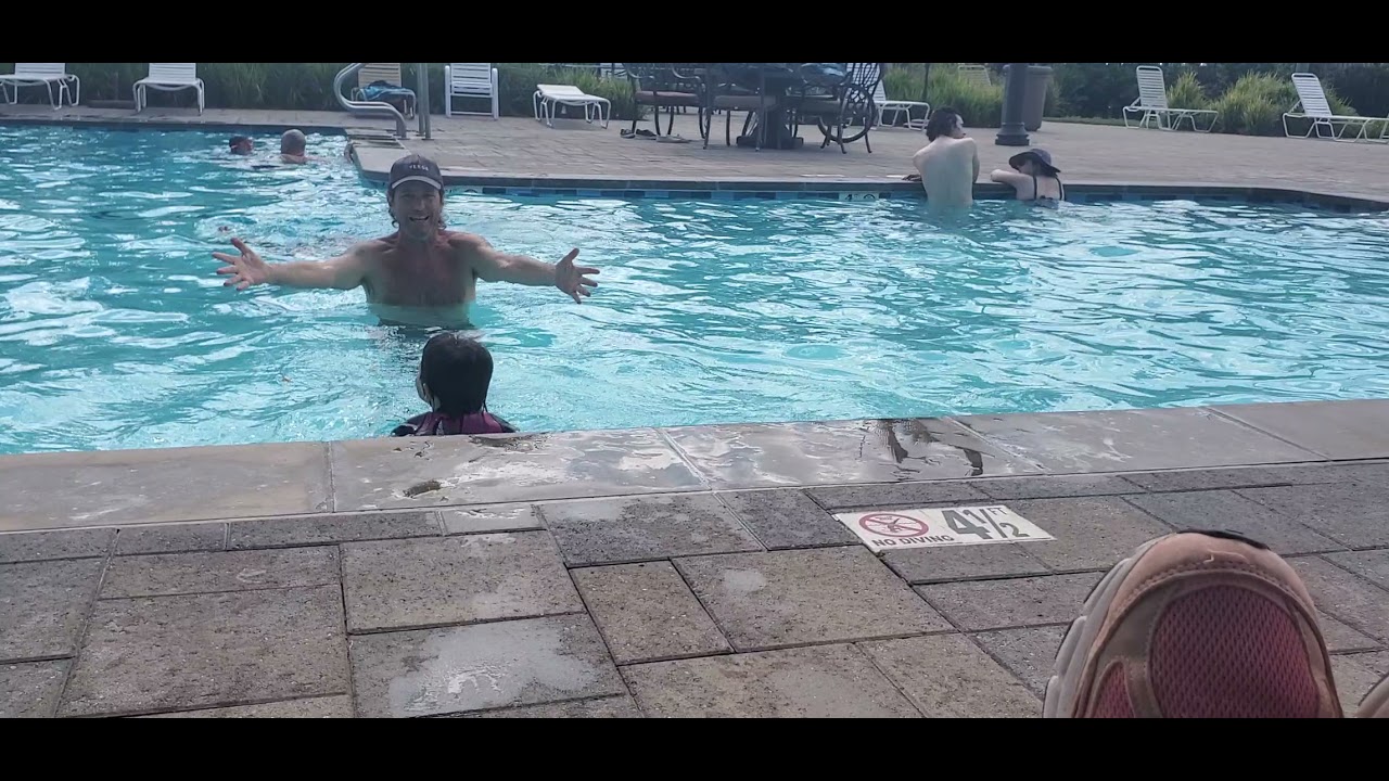 Elsa first day no floaties flippers only - YouTube