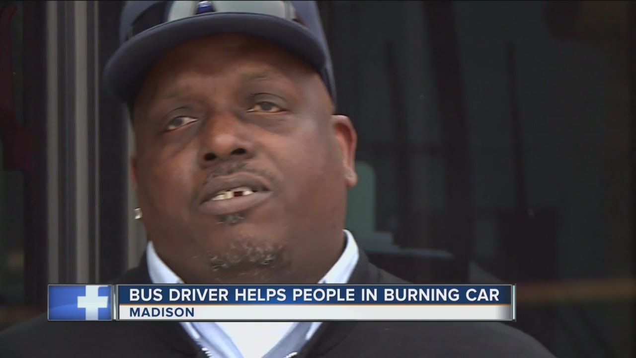 Madison bus driver saves people in burning car - YouTube