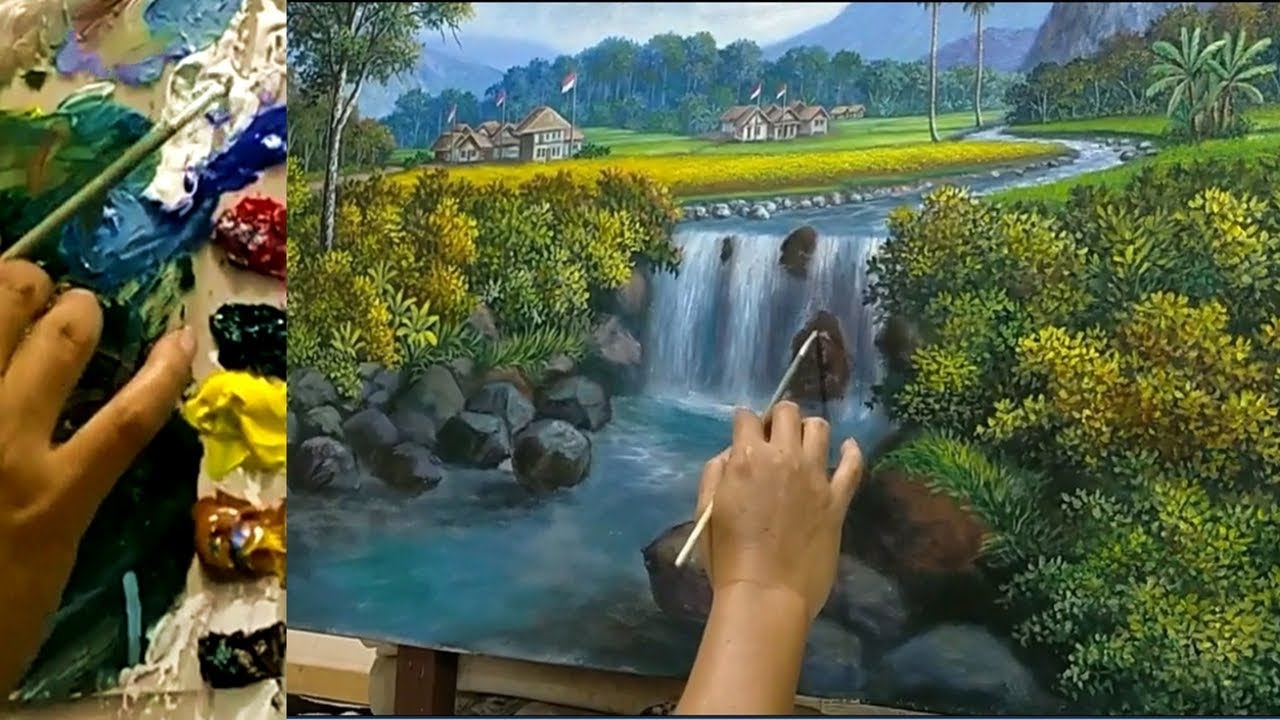 TEKNIK MUDAH MELUKIS PEMANDANGAN ALAM DENGAN AKRILIK / AIR TERJUN ...