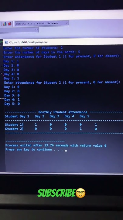 Monthly Attendance In C Ide Dev C Cppprogramming Codingtime