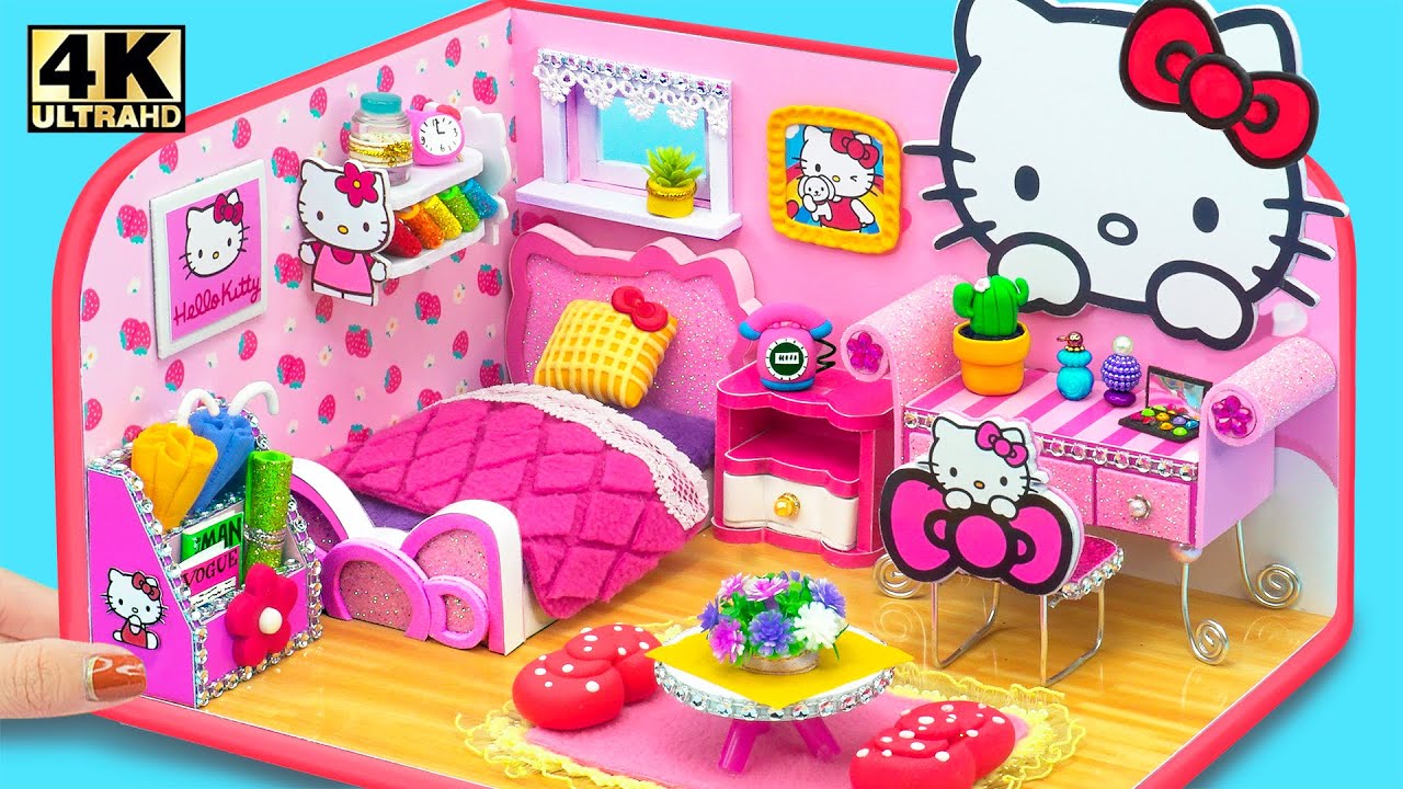 DIY Miniature Cardboard House # 144 ️ Make Mini Pink Cute Hello Kitty ...