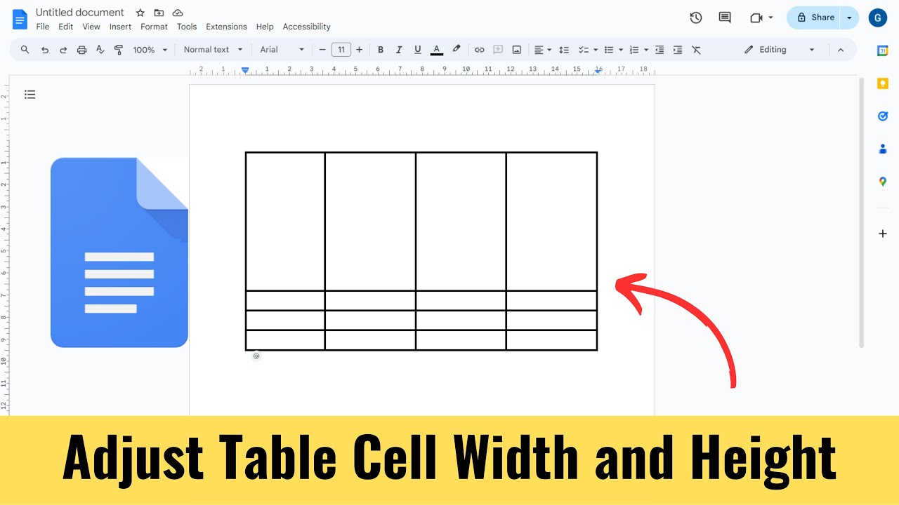 How to adjust table cell width and height in google docs - YouTube