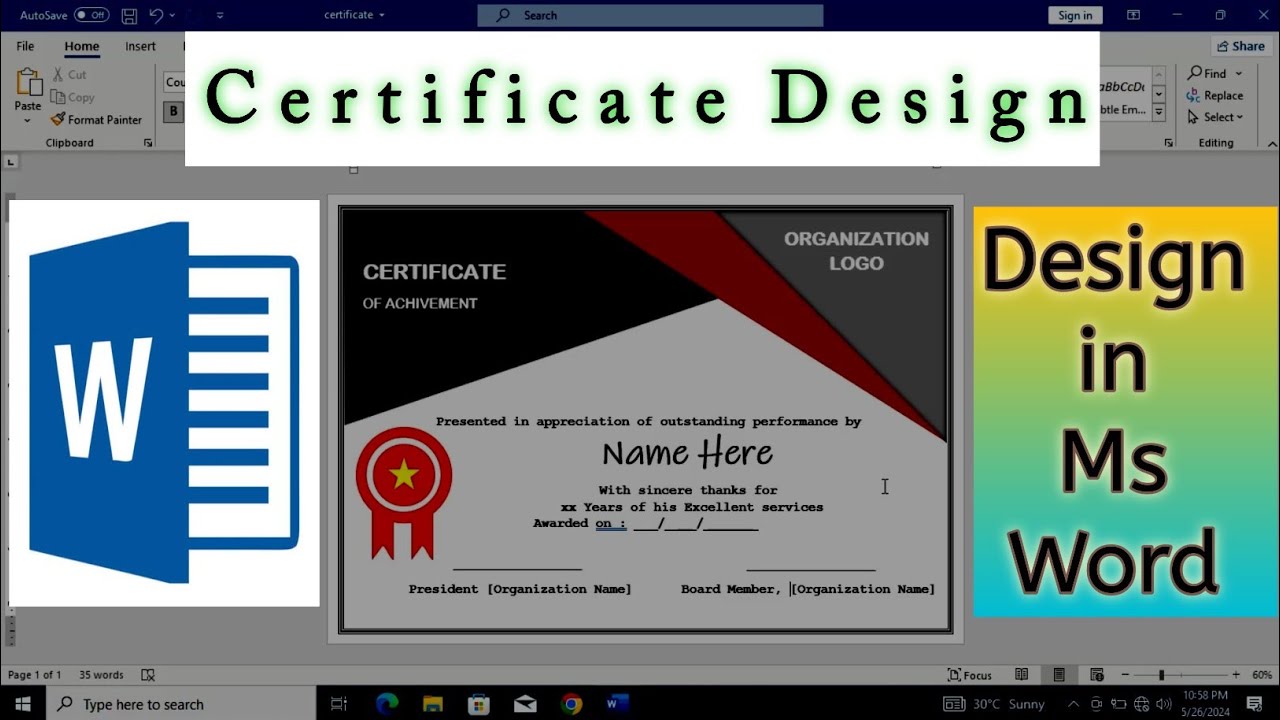 Certificate Design In Ms Word Document | Ms Word Tutorial - YouTube