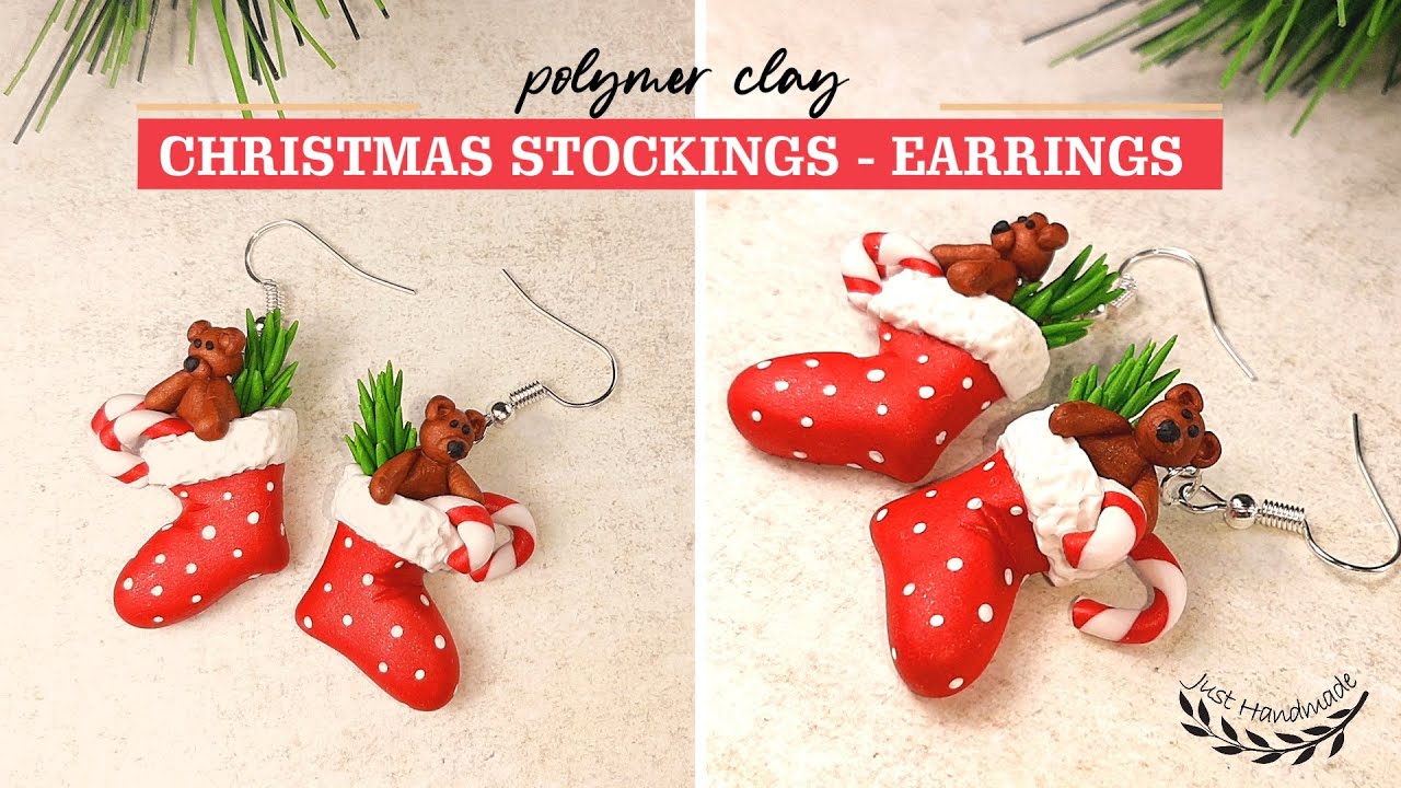 ~JustHandmade~ Polymer clay Christmas stockings with teddy bear & fir ...