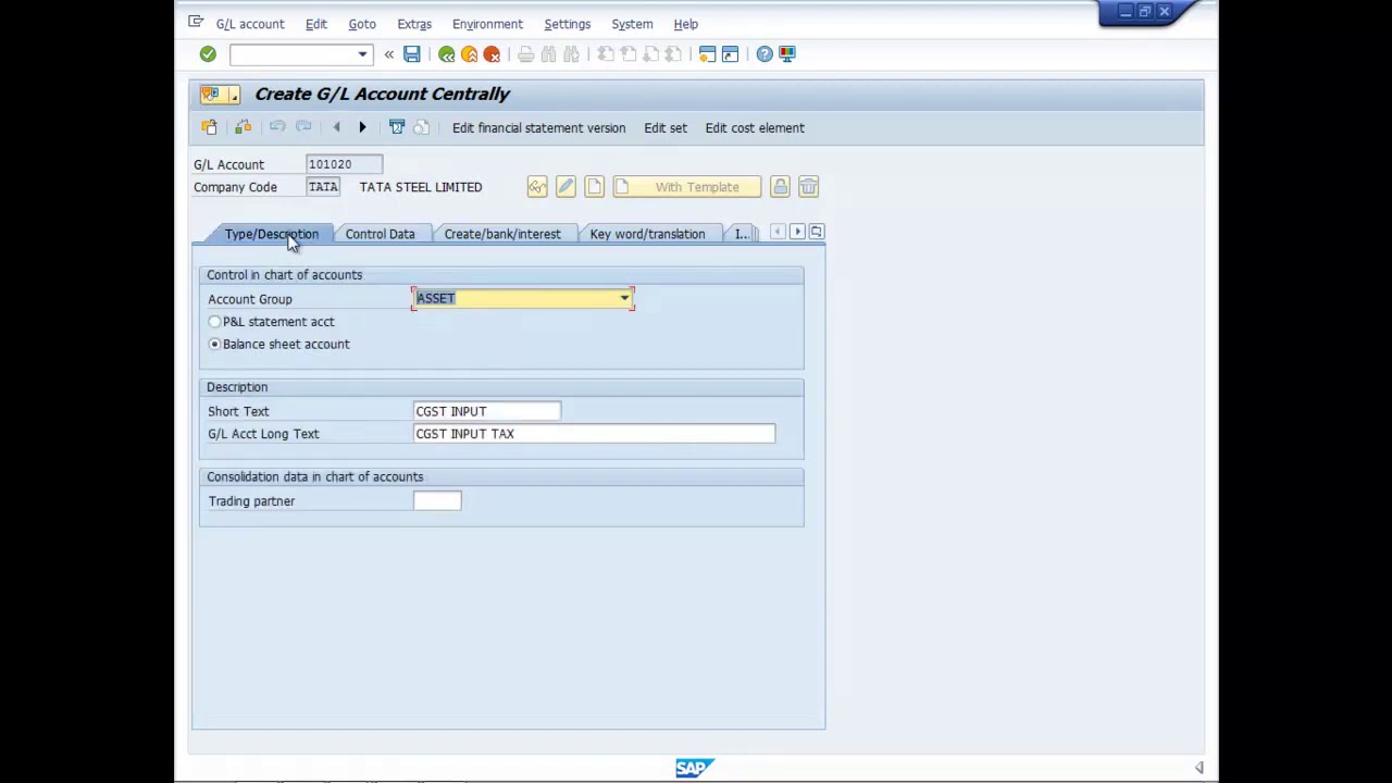 CREATION OF GENERAL LEDGER ACCOUNTS IN GST - YouTube