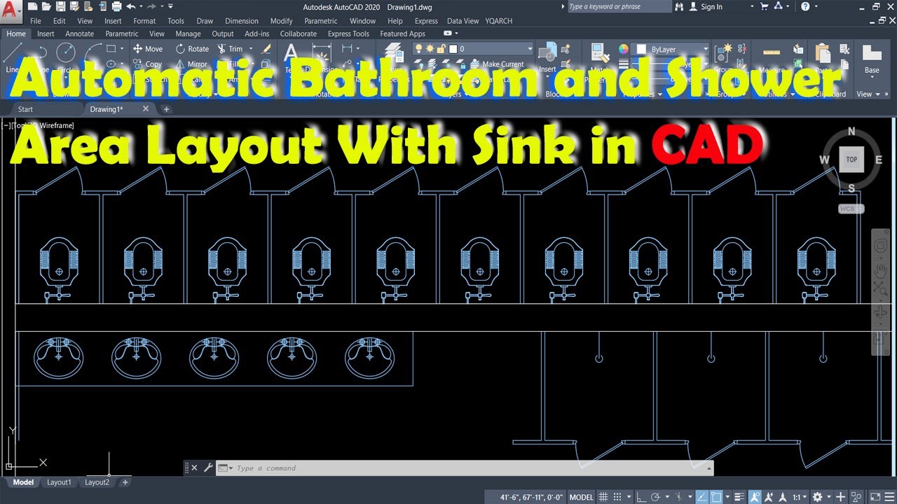 YQarch: Automatic Bathroom, Shower Layout With Sink in Auto CAD - YouTube