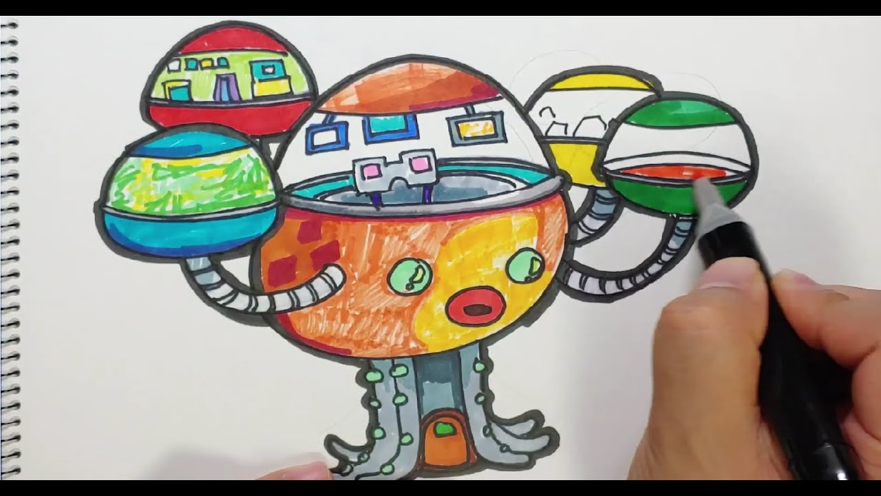 Coloring~ Cute Octopod From The Octonauts | 바다 속 옥토넛의 기지 옥토 포드 알록 달록 ...