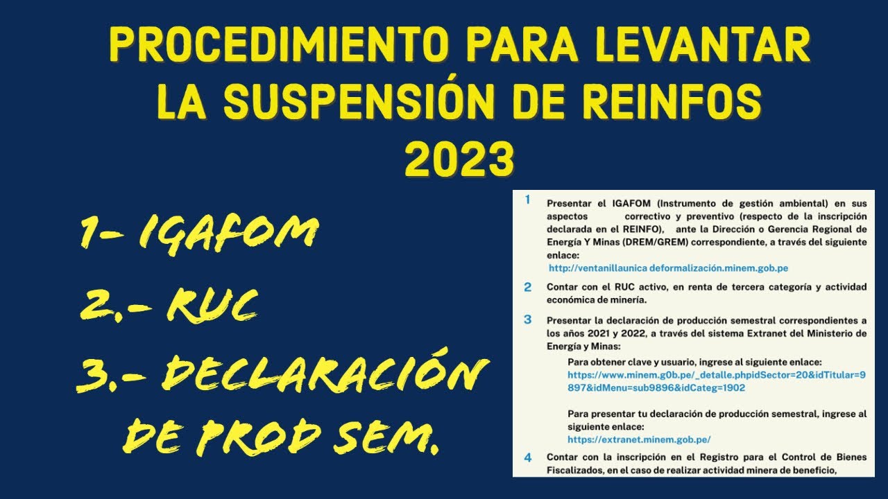 Procedimiento para realizar el levantamiento de la suspensión de REINFO ...