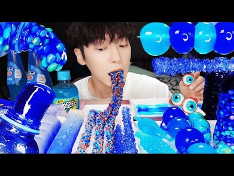 Asmr Mukang Eat everything blue, really delicious Dessert Galaxy Homey Jelly Candy 🤤