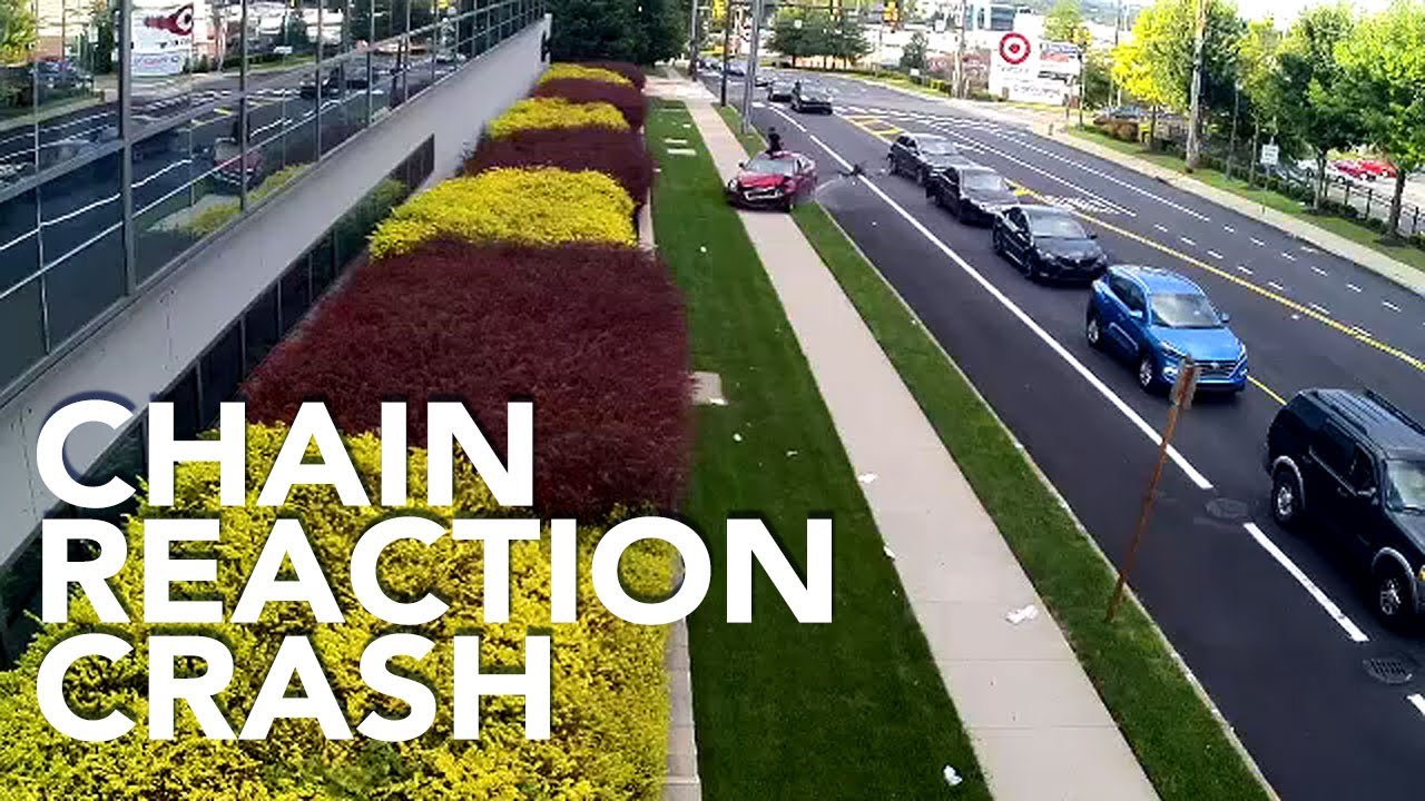 Bizarre chain-reaction crash outside 6abc studios in Philadelphia - YouTube