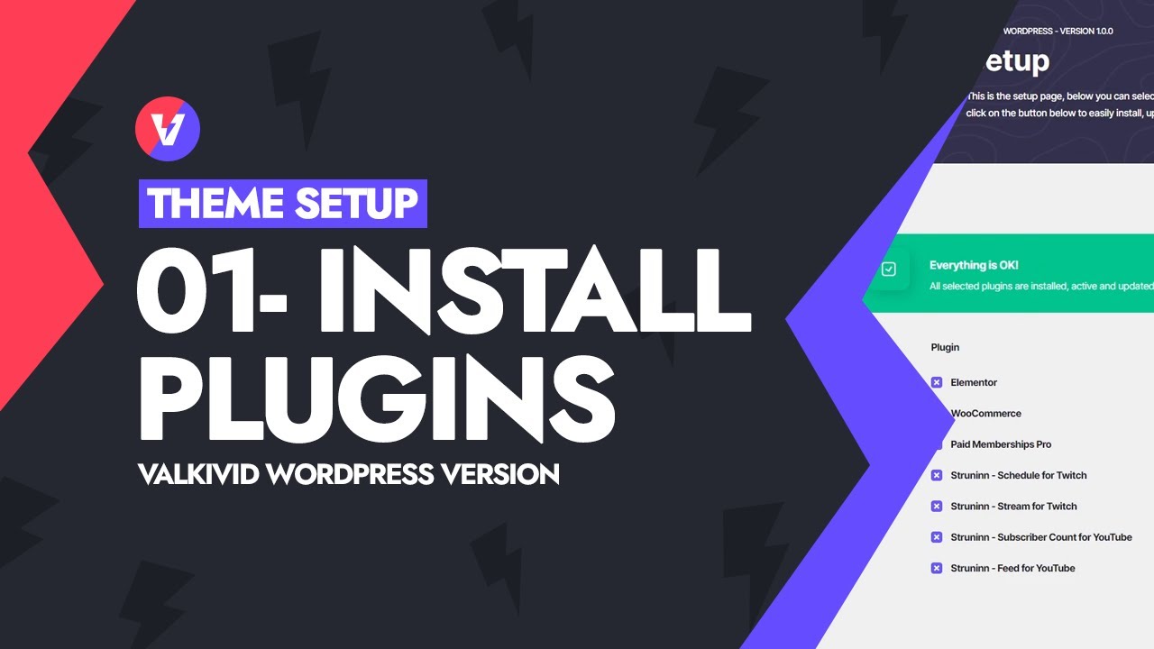 Theme Setup - 01 Install Plugins - Valkivid - WordPress Theme for Content Creators - YouTube