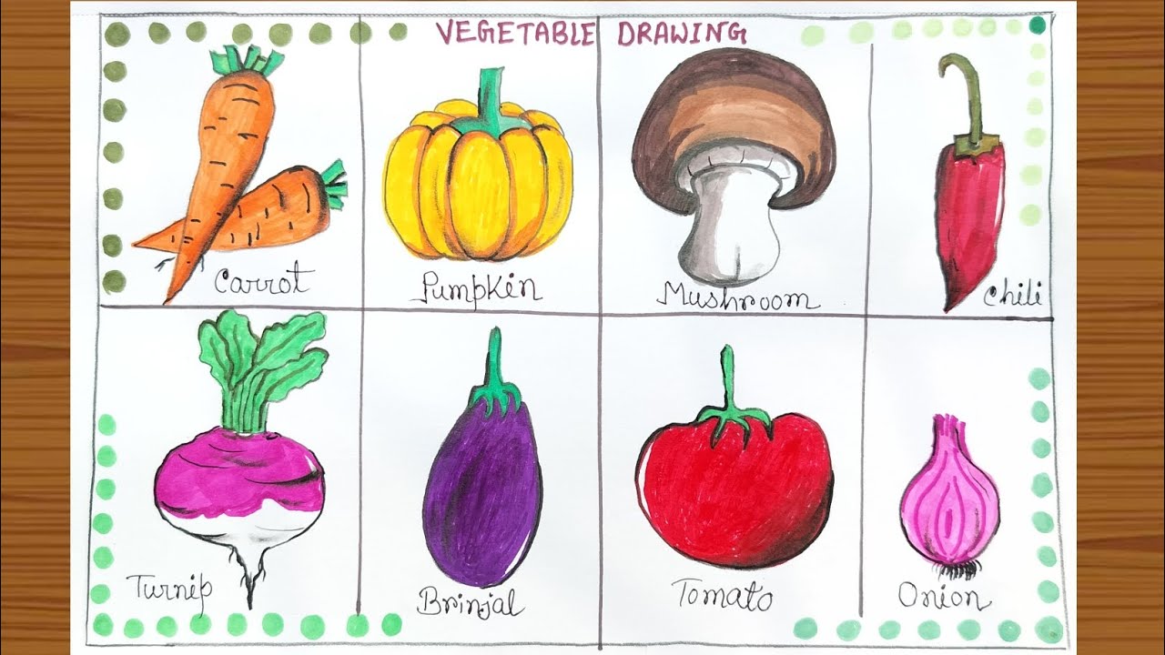 Different types of vegetables drawing easy/Vegetable drawing and ...