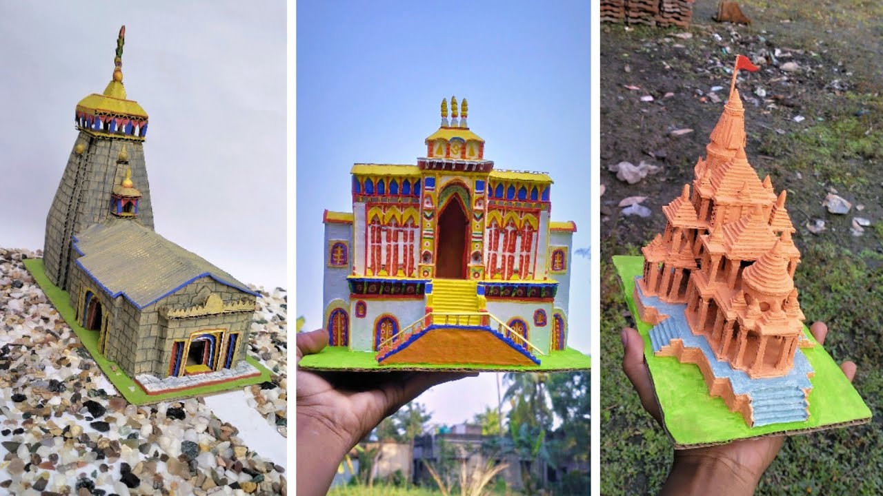 Three Cardboard Temple Making | Kedarnath Temple | Badrinath Temple ...
