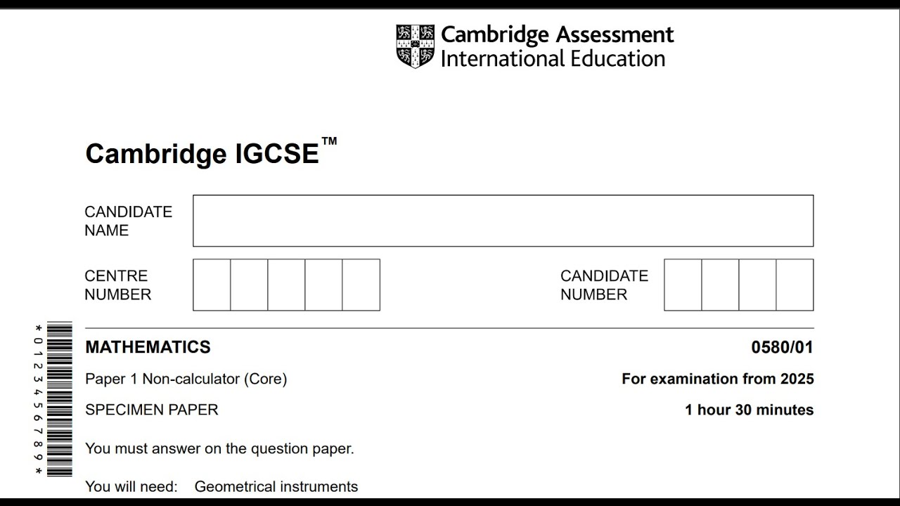 IGCSE MATHS SPECIMEN PAPER 1 Q 1 to 10 (2025) - YouTube