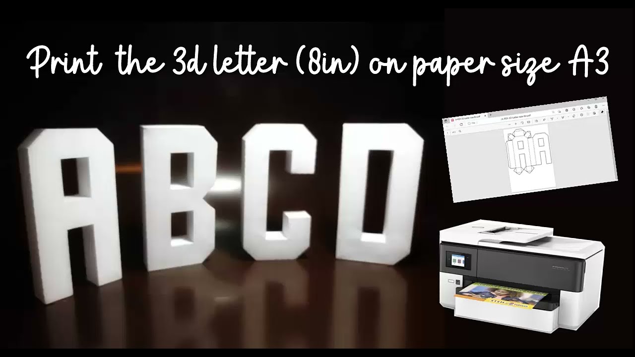 Print 3d letter template 8in on a paper size A3 - PDF template - YouTube